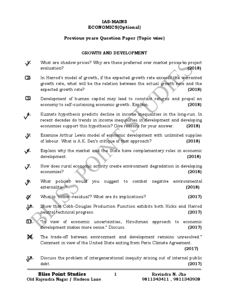 IAS-MAINS ECONOMICS(Optional) Previous years Question Paper (Topic wise ...