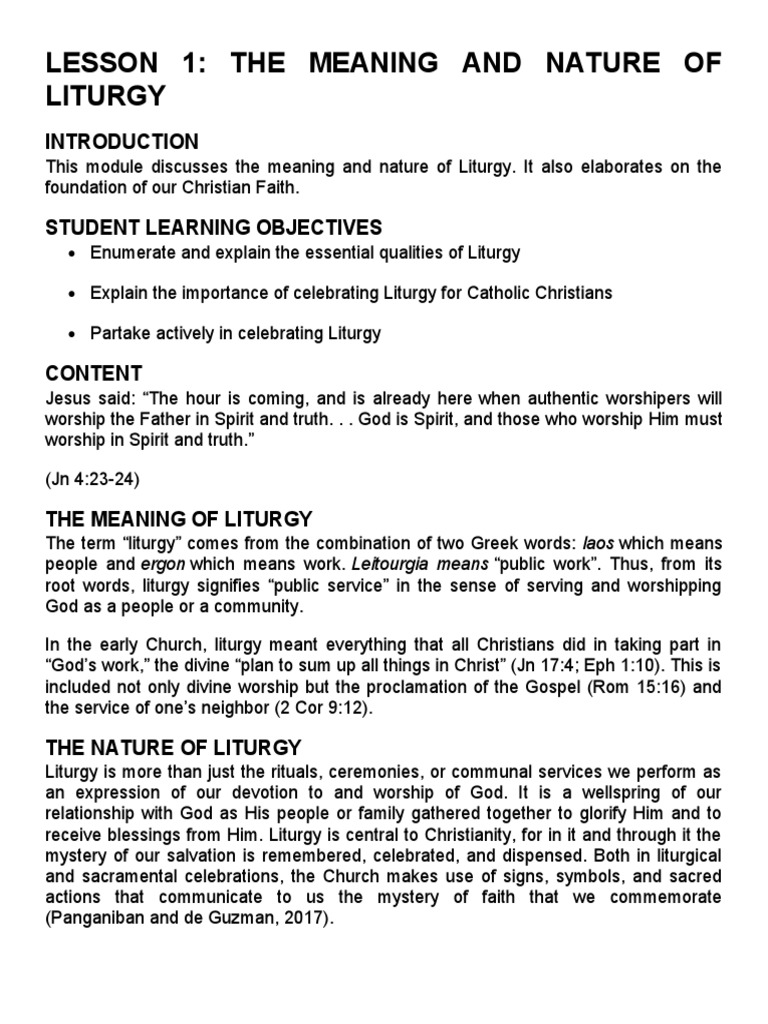 Lesson 1: The Meaning and Nature of Liturgy | PDF | Liturgy ...