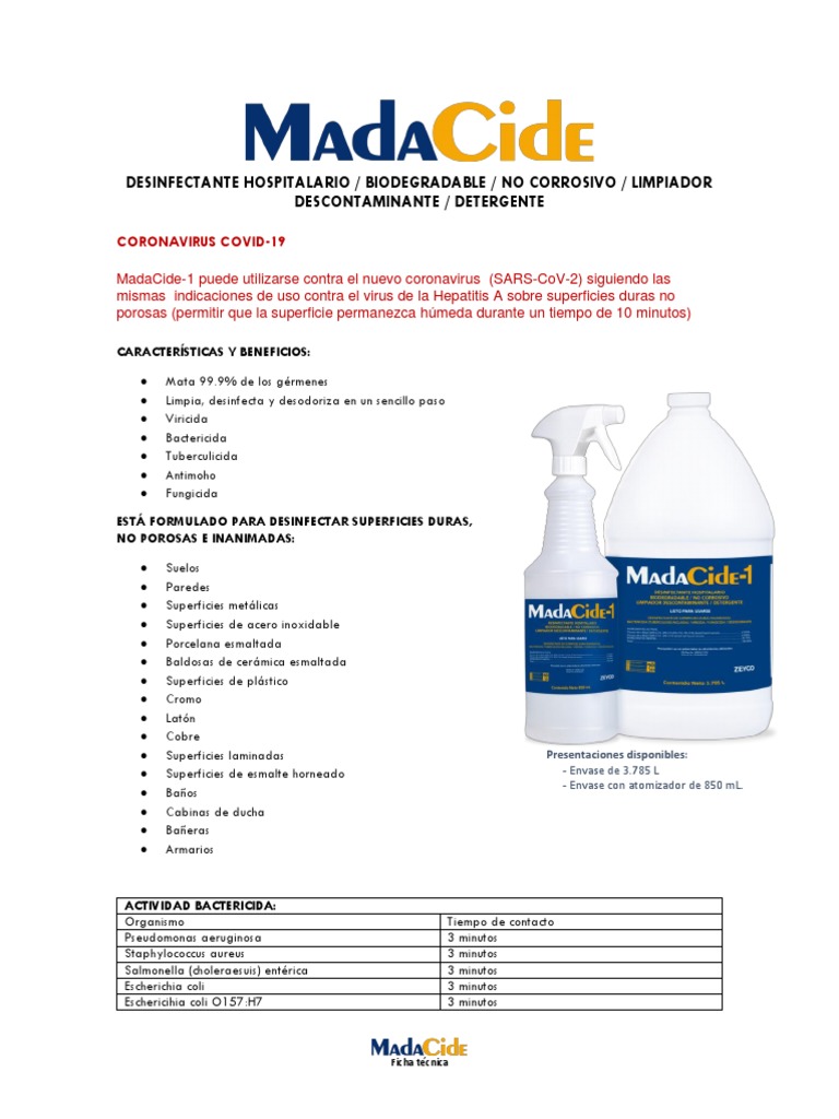 Ficha Tecnica Madacide 1 | PDF | Virus | Aguas residuales