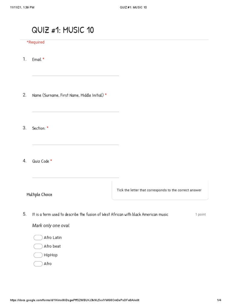 Quiz 1 - MUSIC 10 - Google Forms | PDF | Reggae | Caribbean Music