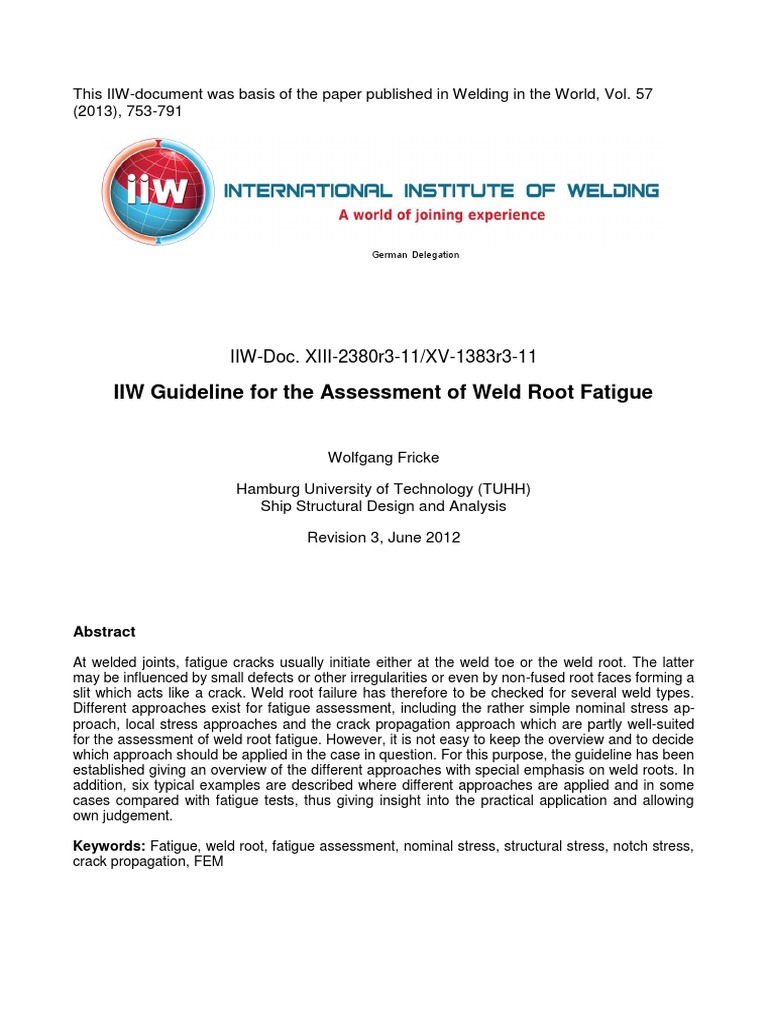 Iiw Guideline For The Assessment of Weld Root Fati ...