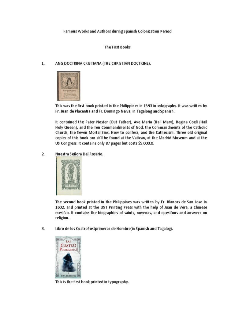 Famous Works and Authors During Spanish Colonization Period | PDF ...