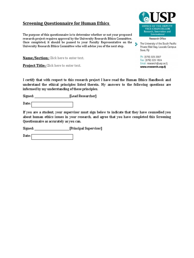 Human Ethics Screening Questionnaire | PDF | Informed Consent | Focus Group