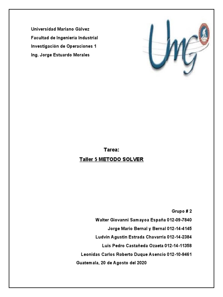 Taller 5 Metodo SOLVER | PDF