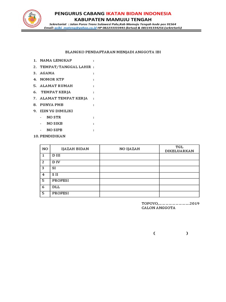 Blangko Pendaftaran Menjadi Anggota Ibi | PDF