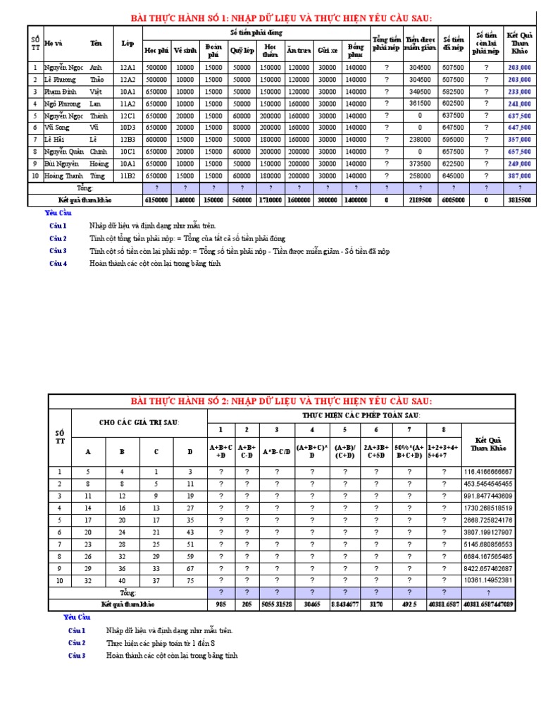 Bai Thuc Hanh Excel - 2015 | PDF