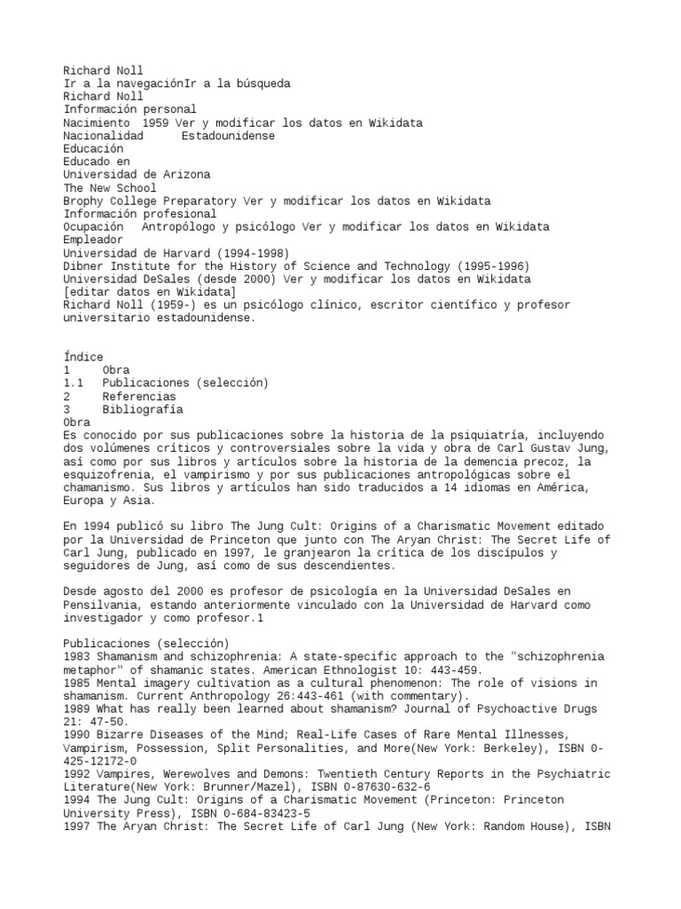 Richard Noll: Antropólogo y Psicólogo | PDF | Psicología clínica ...