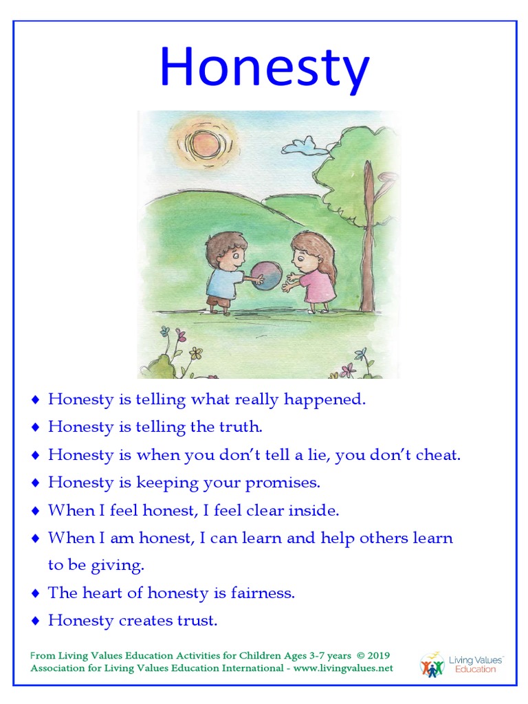 Living Values Education Poster Children Ages 3 7 Honesty | PDF | Self ...