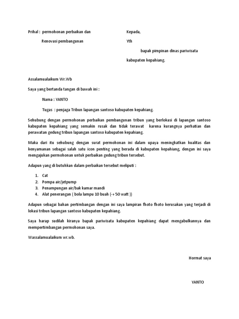 Surat Permohonan Perbaikan | PDF