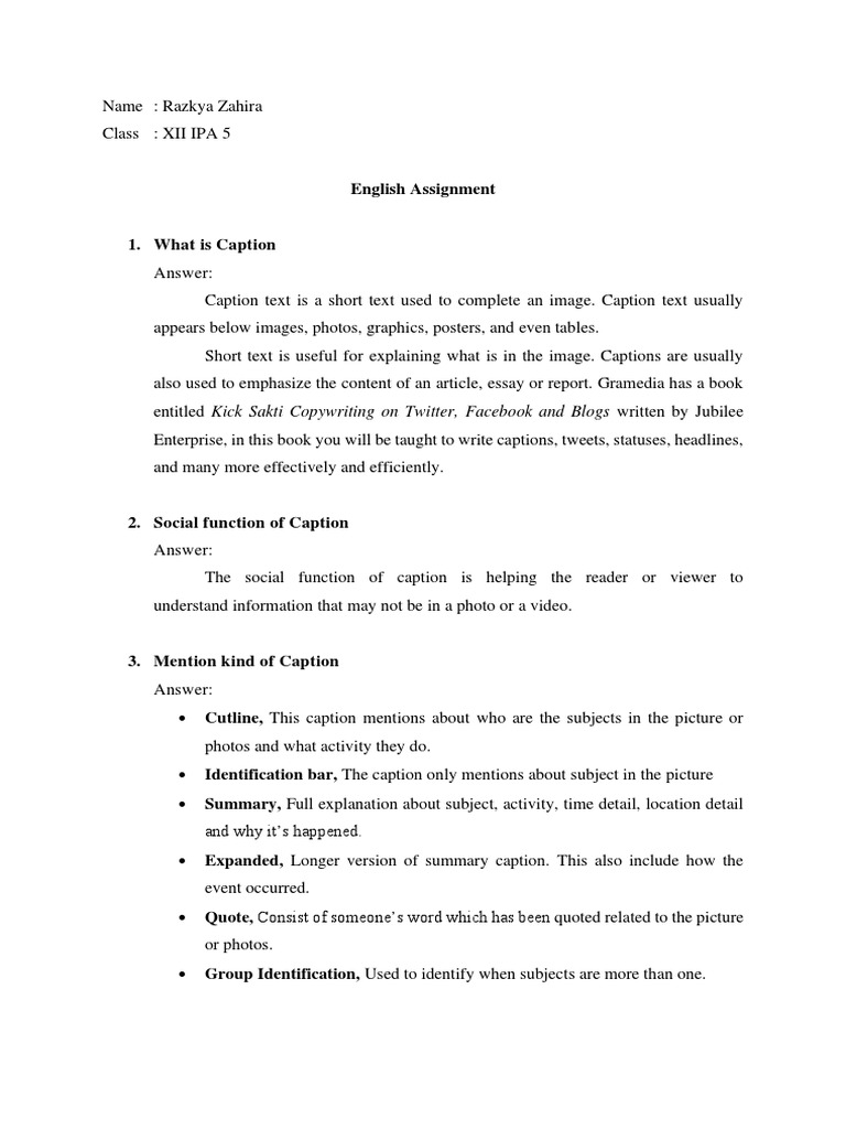 Caption Text Assignment | PDF | Verb | Linguistics