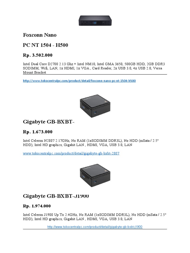 Foxconn Nano PC NT 1504 - H500: Gigabyte GB-BXBT-2807 | PDF