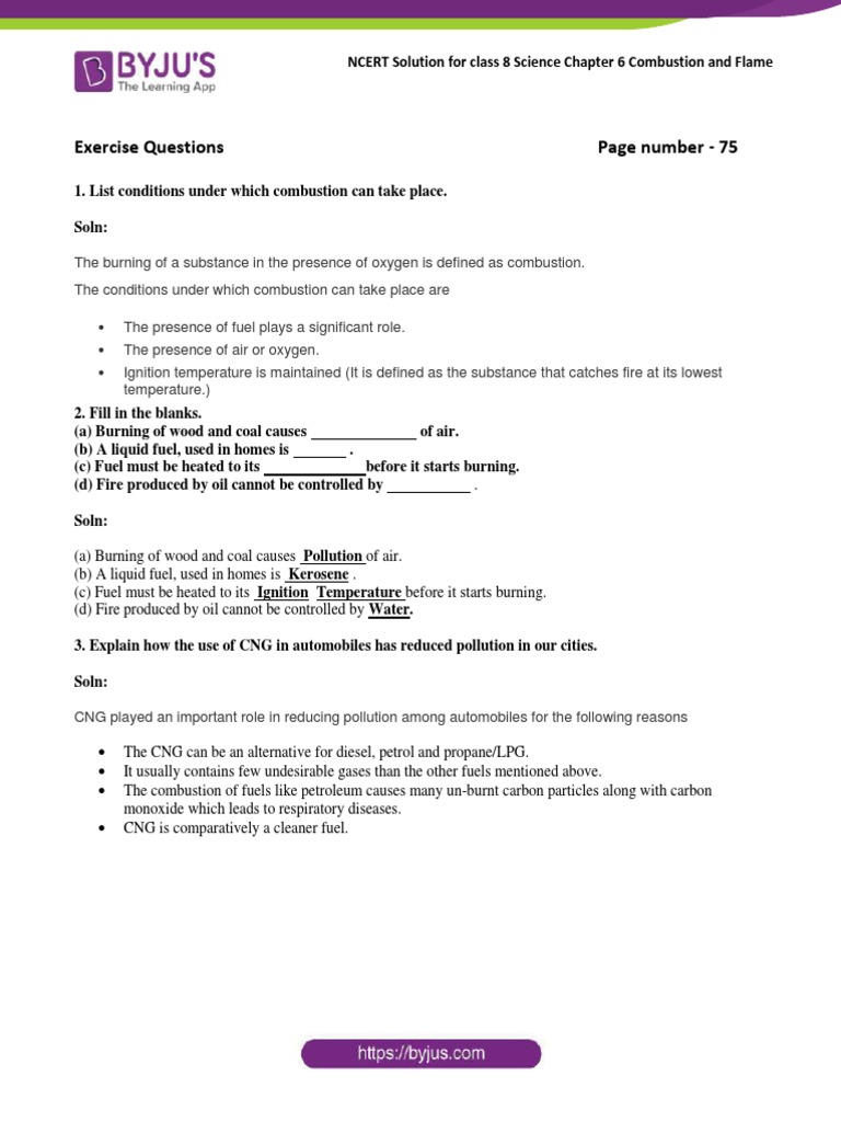 NCERT Solutions For Class 8 Science Chapter 6 | PDF | Combustion | Fuels