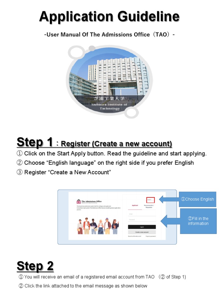 Application Guideline: - User Manual of The Admissions Office TAO | PDF