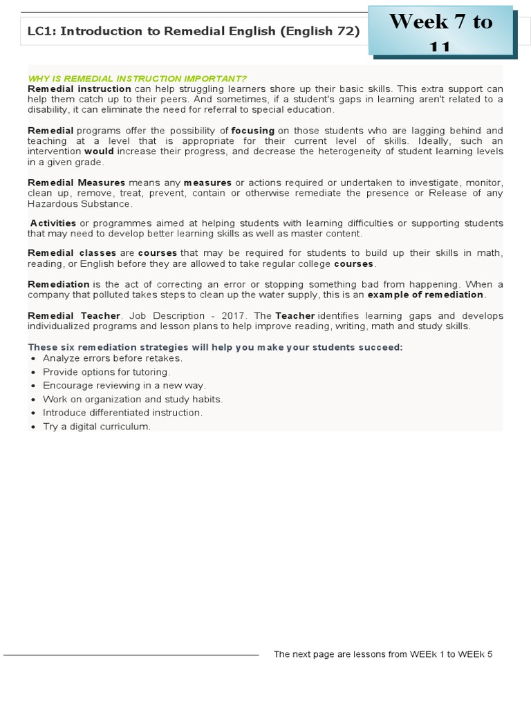 LC1: Introduction To Remedial English (English 72) : Why Is Remedial ...