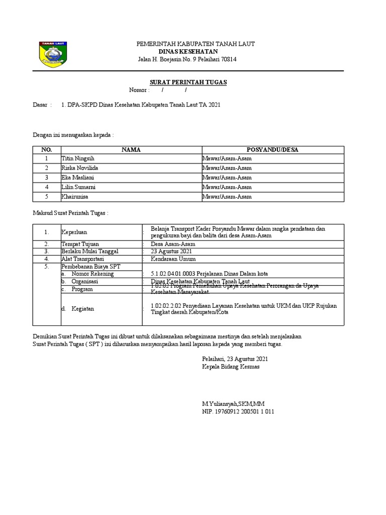 Contoh SPJ Kader Posyandu Mawar | PDF