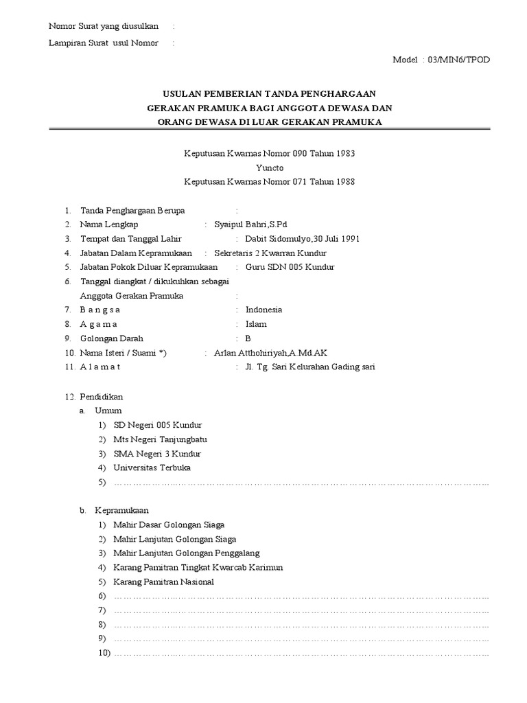 Blanko Usulan Pancawarsa Ipul | PDF