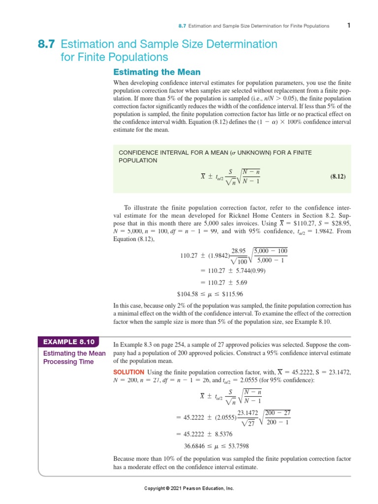 Estimation And Sample Size Determination For Finite Populations