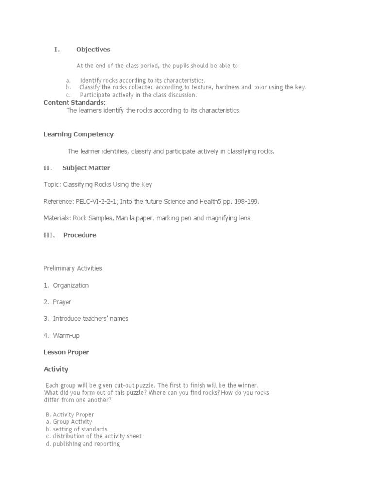 4as Lesson Plan Classifying Rocks | PDF | Lesson Plan | Teachers