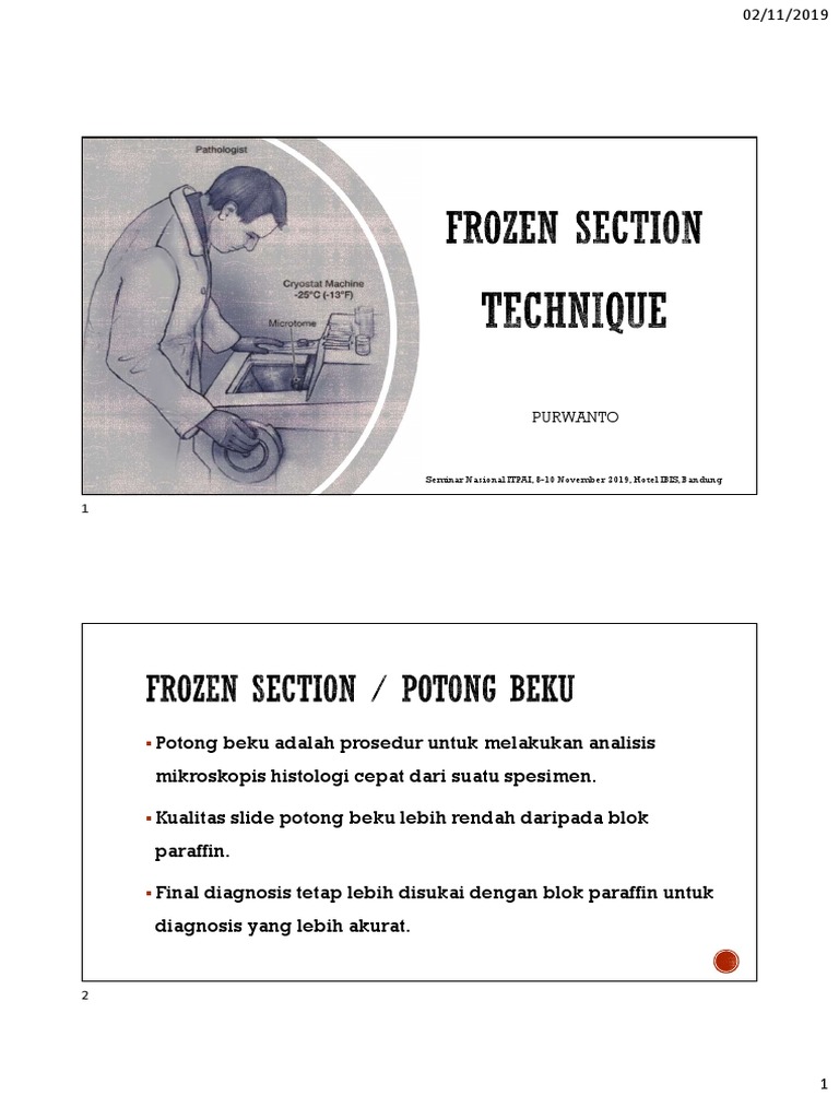 MATER I Frozen Section Technique, Bandung 2019 - Purwanto, S.Si | PDF