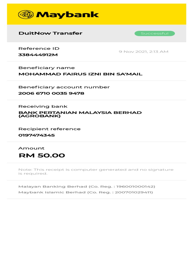 Duitnow Transfer: Reference Id 338444912M | PDF