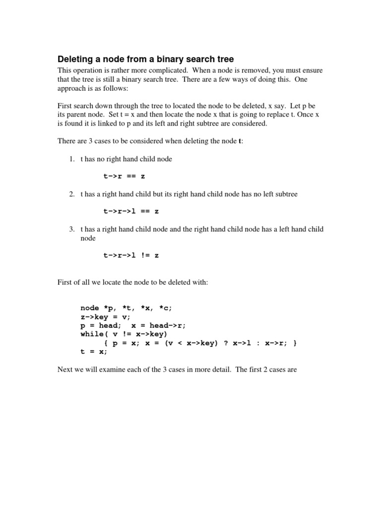 Binary Search Tree Deleting A Node Pdf Algorithms Mathematical Logic