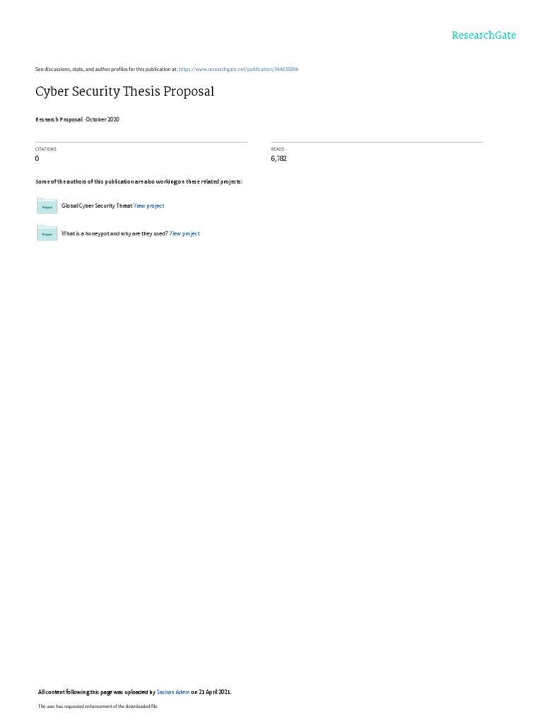 Cyber Security Thesis Proposal October 2020 Pdf Computer Security Security