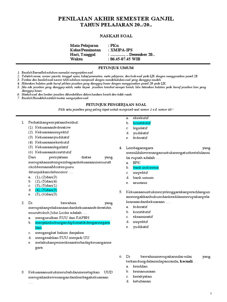 Soal PAS PKN Kelas X | PDF