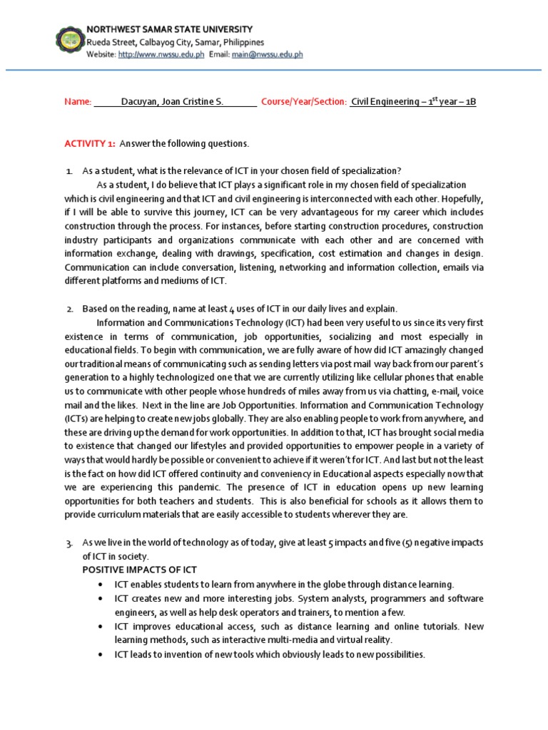 Living in The IT ERA (Activity No.1) | PDF | Educational Technology ...