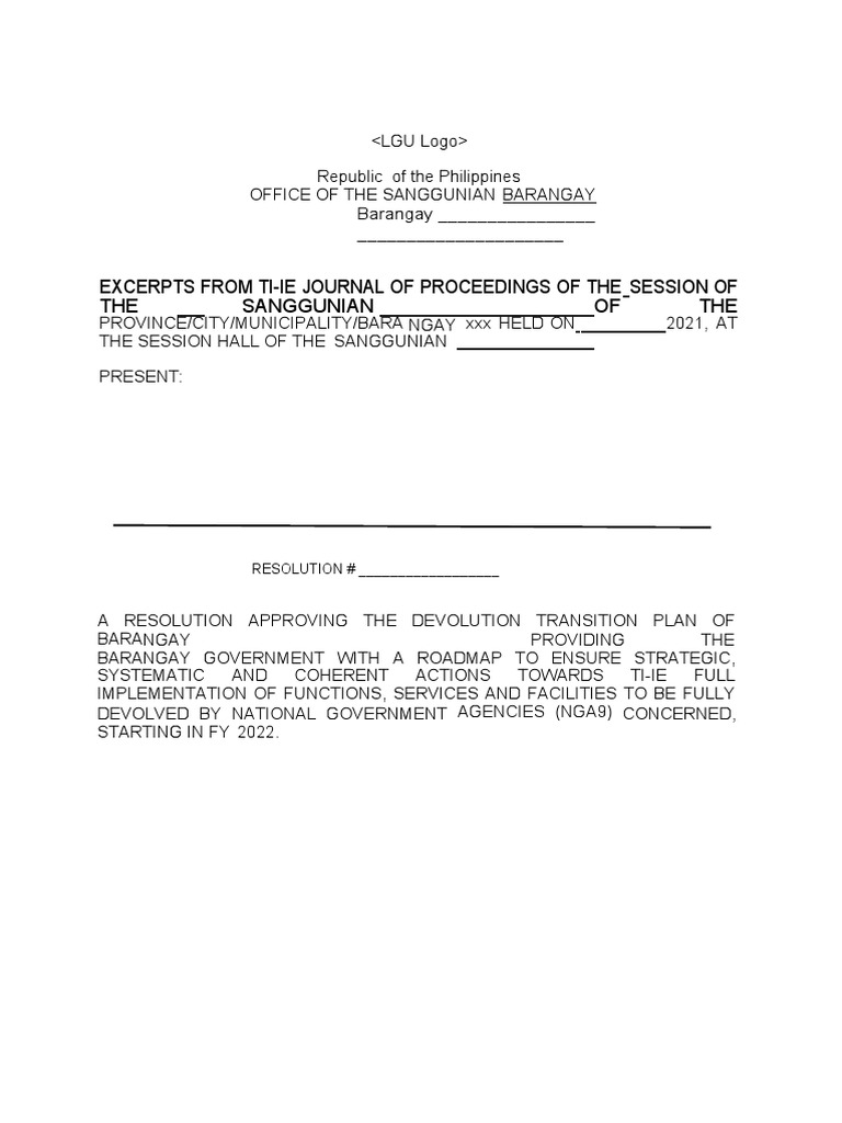 Sample Brgy Resolution | PDF | Devolution | Local Government
