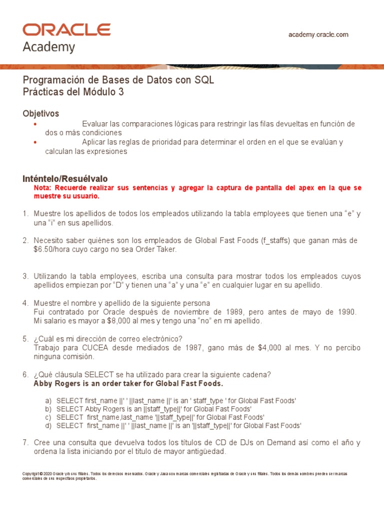 Practicas Modulo 3 | PDF | SQL | Ciencias de la Computación