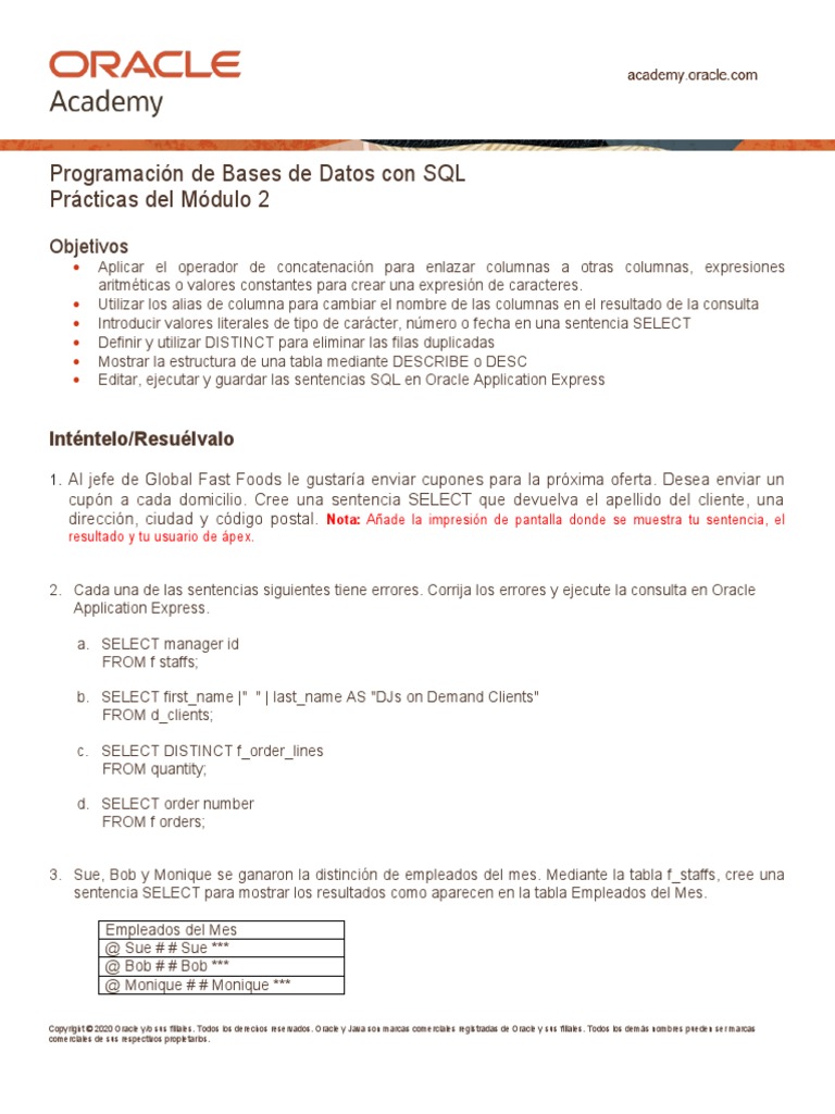 Practicas Modulo 2 | PDF | SQL | Ciencias de la Computación