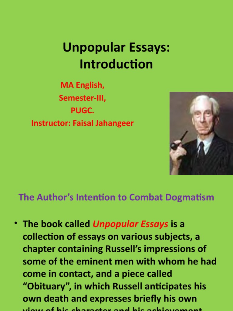 Unpopular Essays Introduction, Summary and Critical Stance | PDF ...