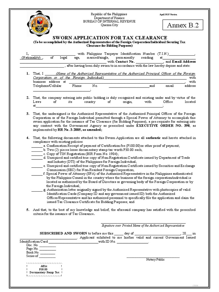 Sworn Application For TCBP-Foreign (Annex B.2) | PDF | Identity Document | Government