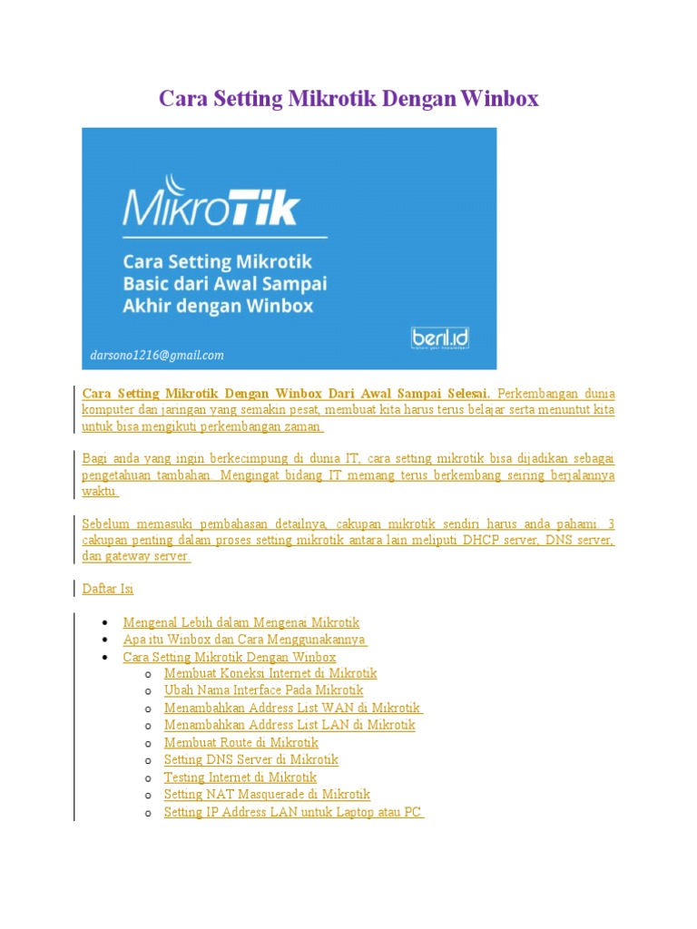 Cara Setting Mikrotik Dengan Winbox | PDF