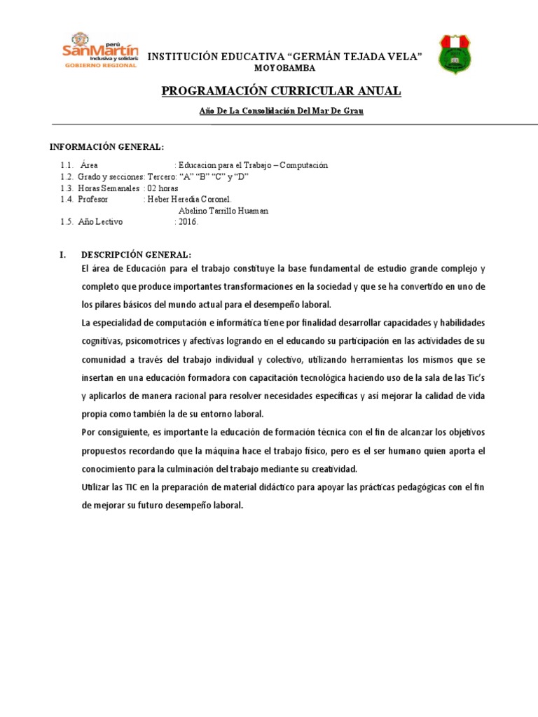 Programacion Anual de 3 Grado de Ept Computacion | PDF | Microsoft | Microsoft PowerPoint