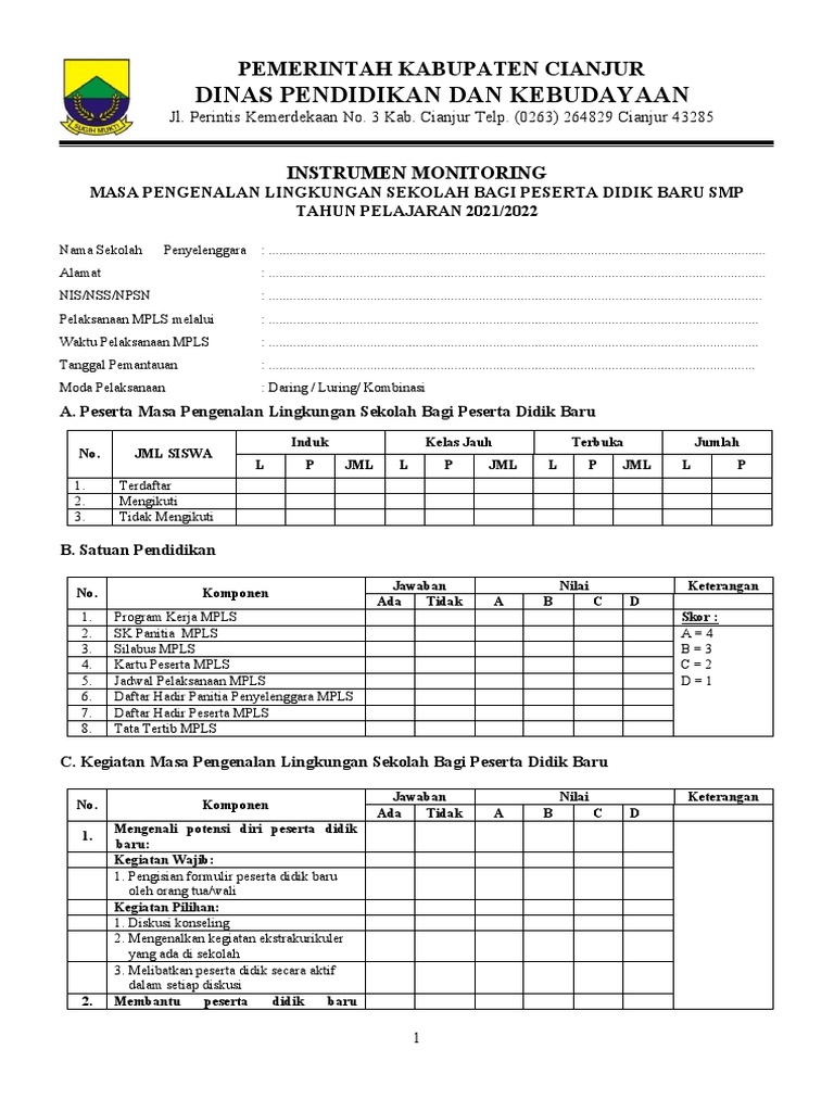 Instrumen Monev Mpls 2021 | PDF