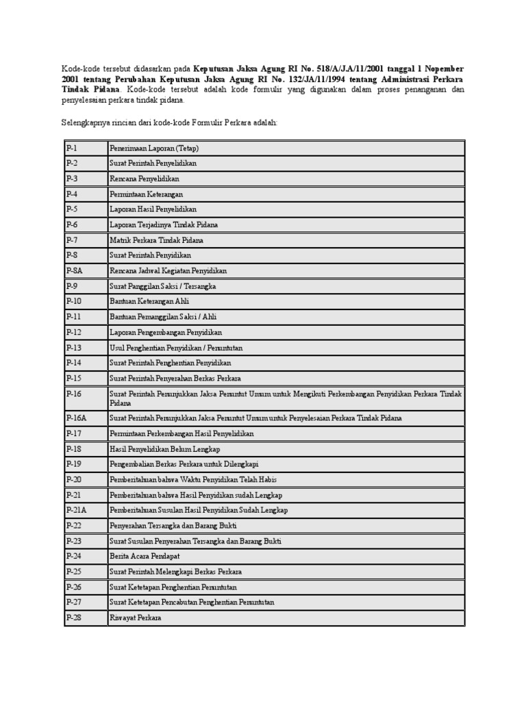 Kode-Kode Formulir Perkara Tindak Pidana di Kejaksaan Republik ...
