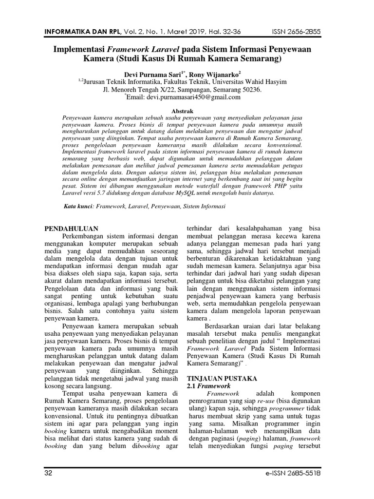 Implementasi Framework Laravel Pada Sistem Informasi Penyewaan Kamera (Studi Kasus Di Rumah ...
