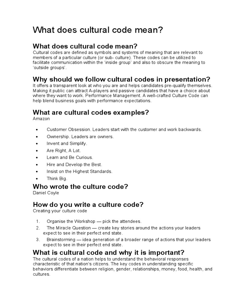 What Does Cultural Code Mean | PDF | Organizational Culture | Value ...