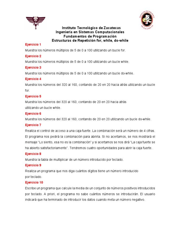 Ejercicios Repeticion For, While, Do-While | PDF | Exponenciación | Entero