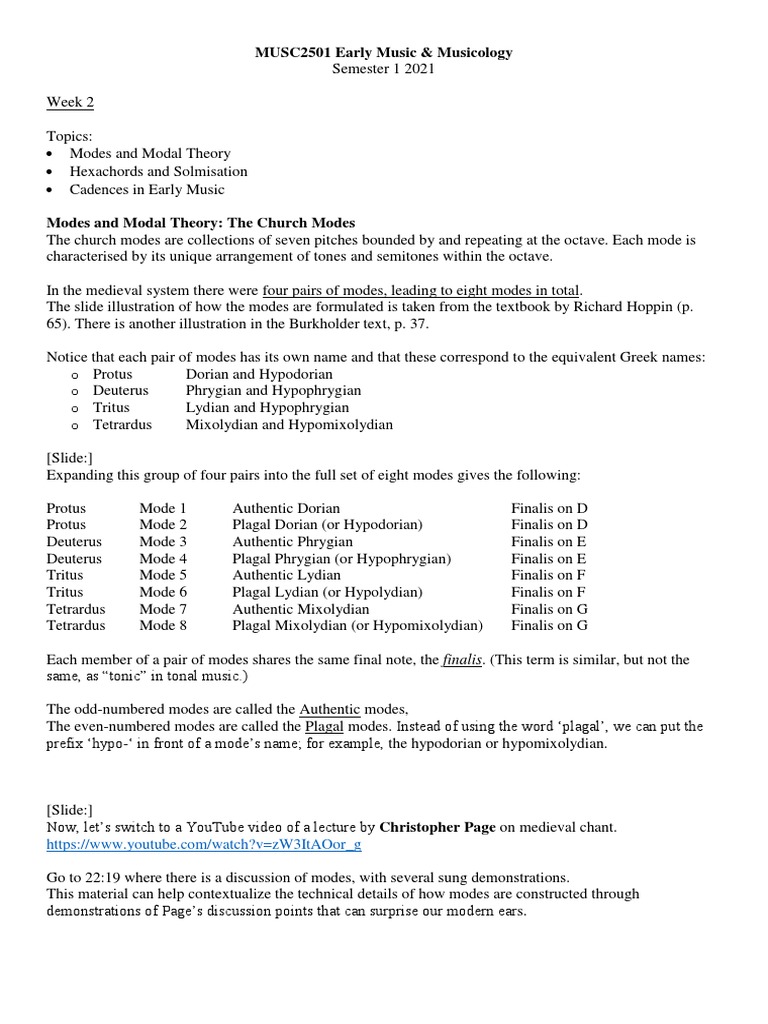 2021 MUSC2501 Week - 2 Modes - Hexachords - Cadences | PDF | Mode ...