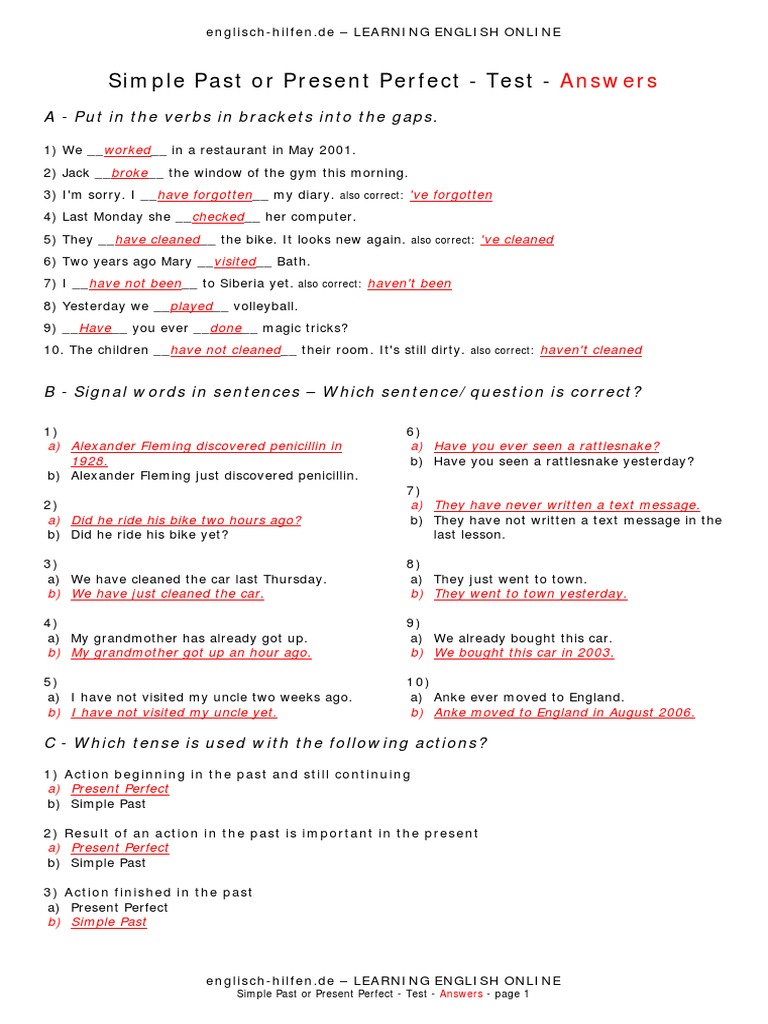 English Grammar Practice Test | PDF | Perfect (Grammar) | Linguistics