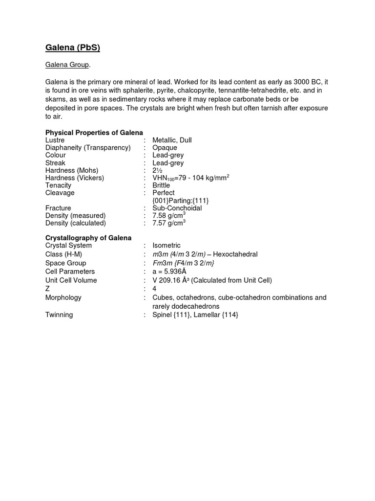 Galena (PBS) : Physical Properties of Galena | PDF | Minerals | Mineralogy