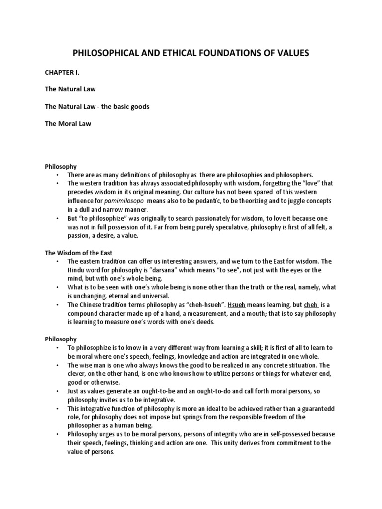 Philosophical and Ethical Foundations of Values: The Natural Law The ...