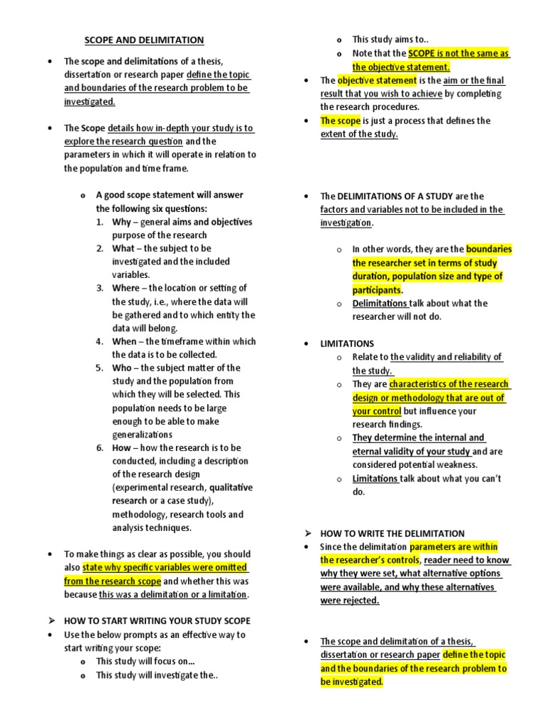 Defining Scope and Delimitations in Research | PDF | Theory ...