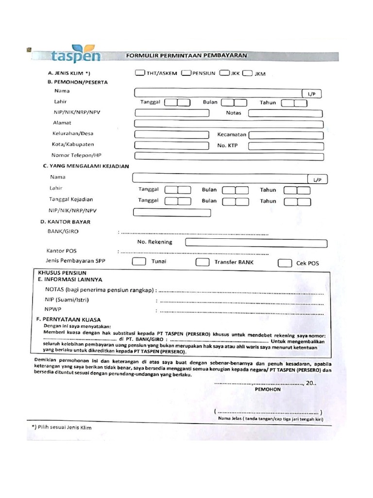 Formulir Taspen | PDF