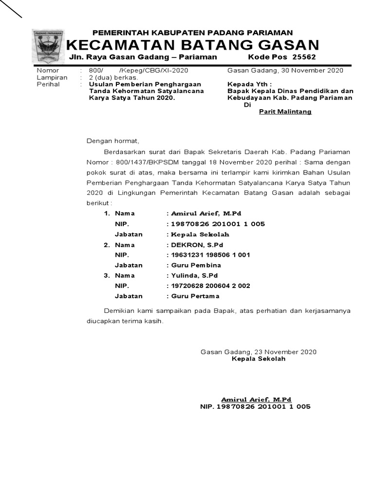 Surat Kasi Kesra Kec. Batang Gasan | PDF