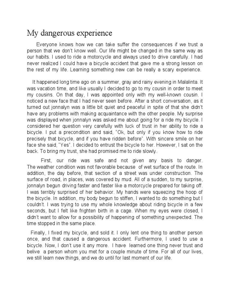 My Dangerous Experience | PDF