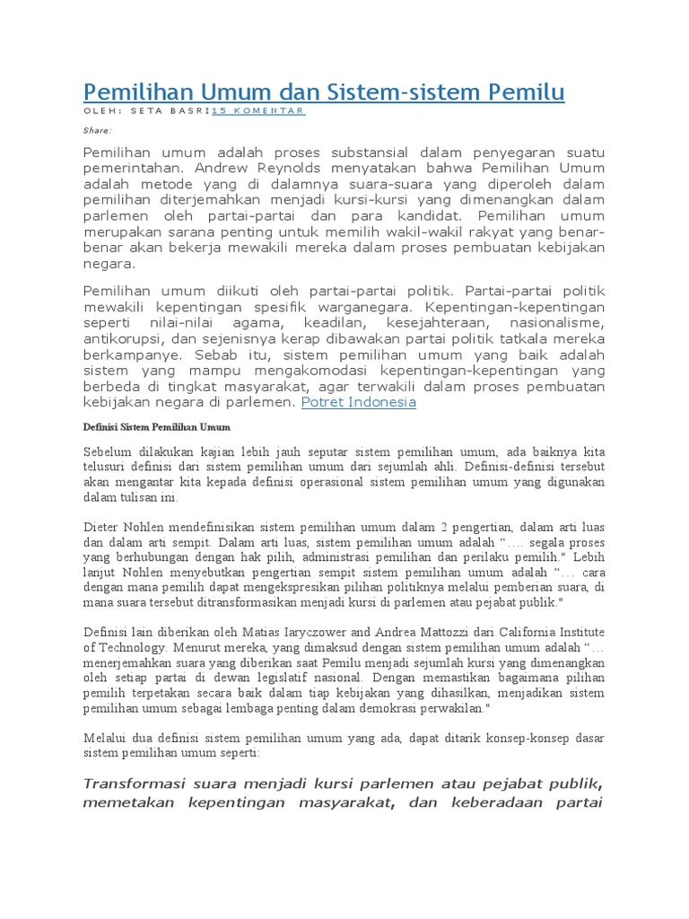 Pemilihan Umum Dan Sistem | PDF | Politik | Ilmu Sosial