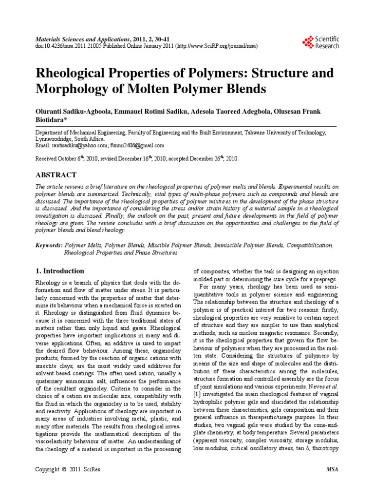 Rheological Properties of Polymers Structure and Morphology of Molten ...
